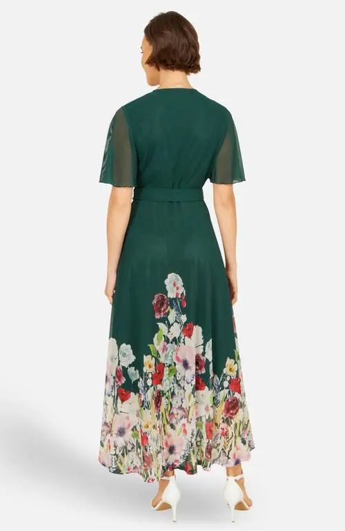 YUMI Mesh Wrap Midi Dress - Green