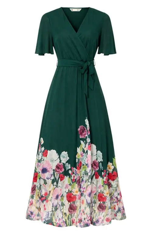 YUMI Mesh Wrap Midi Dress - Green