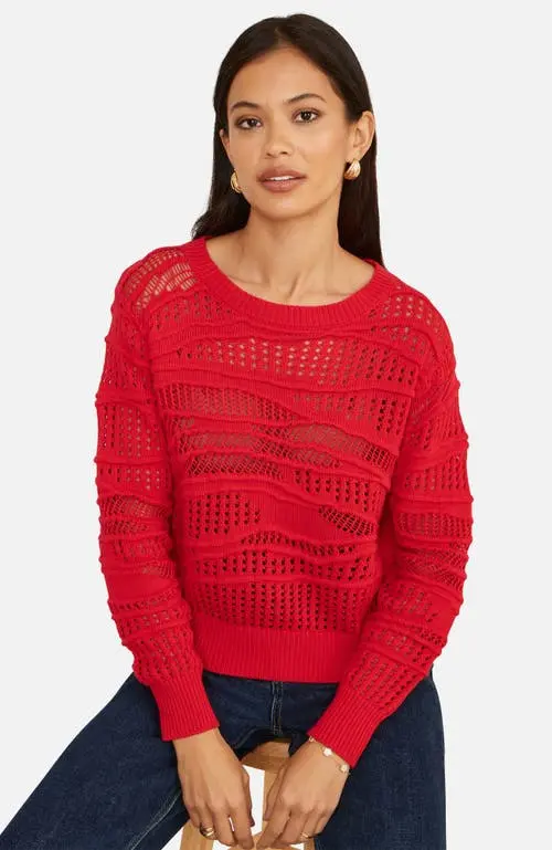 YUMI Wave Pointelle Knitted Jumper - Red