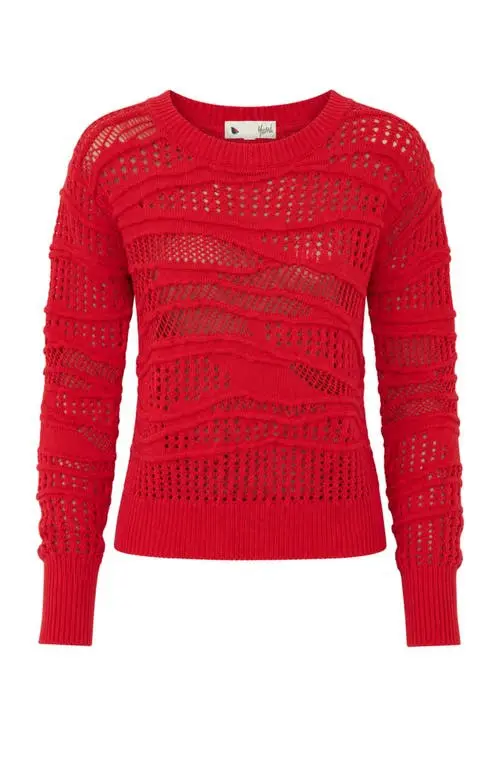 YUMI Wave Pointelle Knitted Jumper - Red