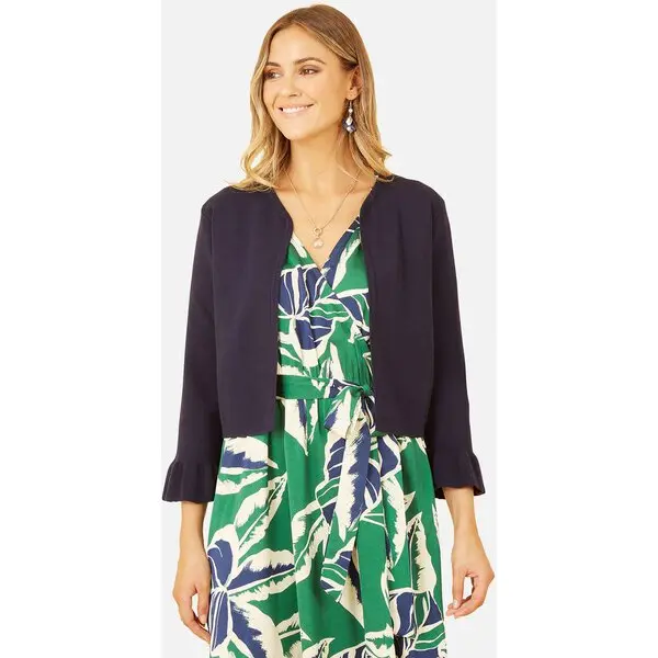YUMI Bell Sleeves Cropped Cardigan - Navy