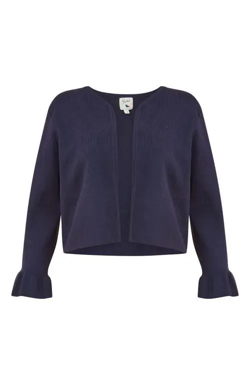YUMI Bell Sleeves Cropped Cardigan - Navy