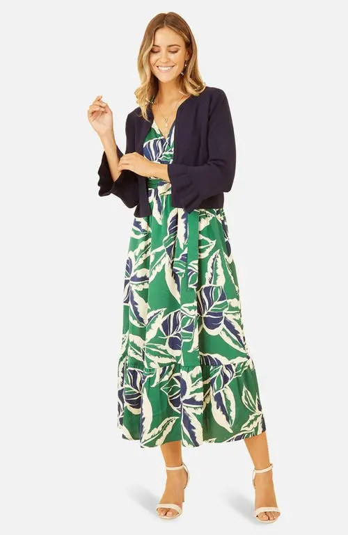 YUMI Bell Sleeves Cropped Cardigan - Navy