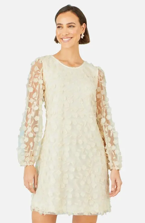 YUMI Floral Applique Tunic Dress - Ivory