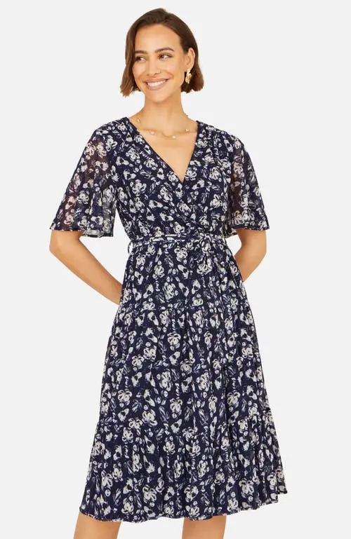 YUMI Floral Mesh Wrap Dress