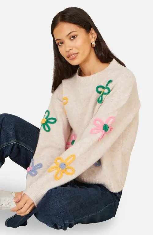 YUMI Relaxed Flower Embroidered Jumper