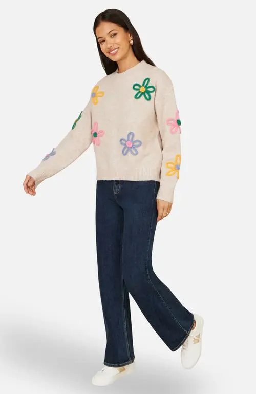 YUMI Relaxed Flower Embroidered Jumper