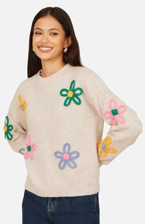 YUMI Relaxed Flower Embroidered Jumper - Grey