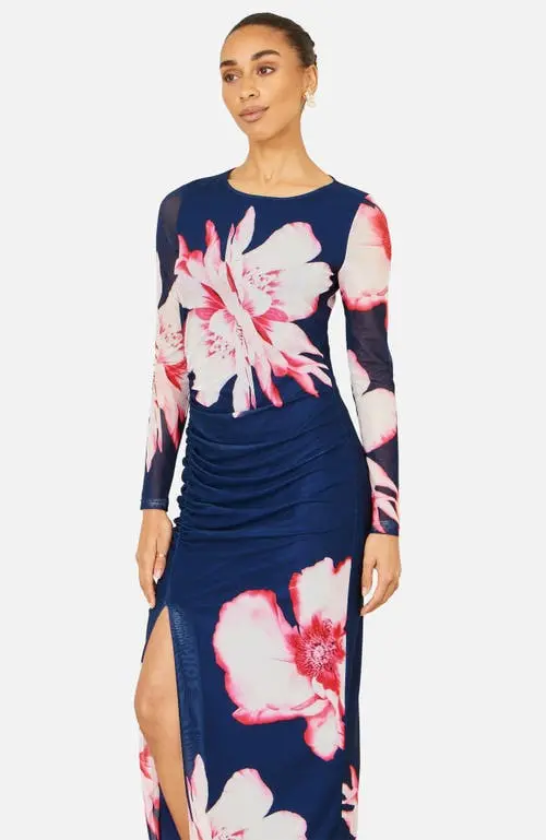 YUMI Long Sleeve Mesh Maxi Dress