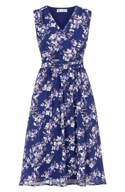 YUMI Blossom Print Mesh Stretch Midi Dress