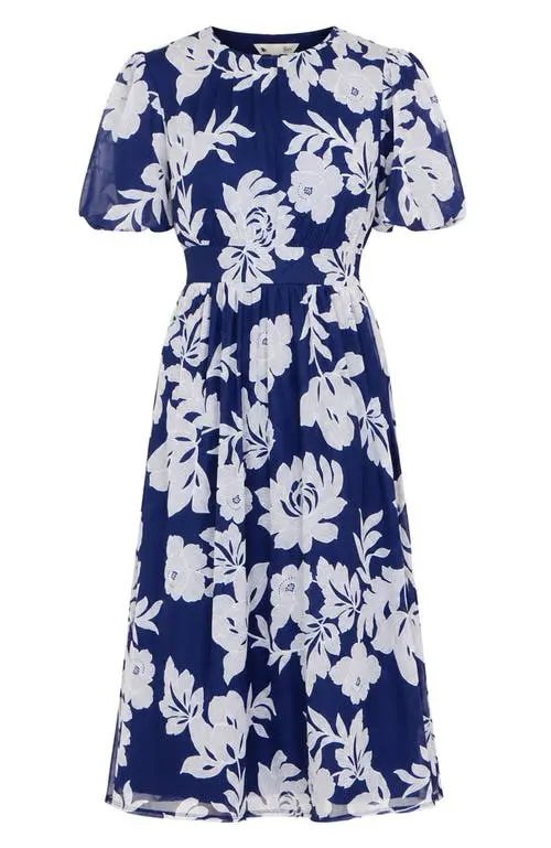 YUMI Floral Stretch Mesh Midi Dress