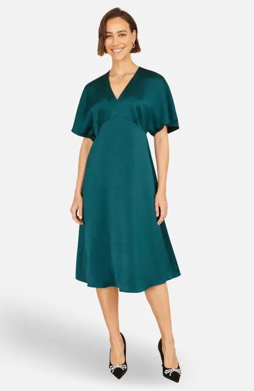 YUMI Satin Midi Dress - Green