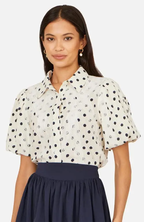 YUMI Polka Dot Lace Boxy Shirt - White