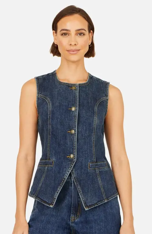 YUMI Stretch Long Denim Waistcoat