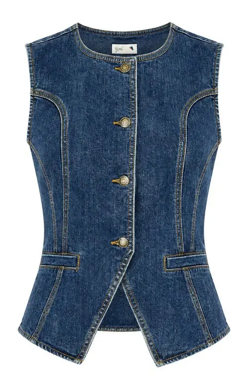 YUMI Stretch Long Denim Waistcoat
