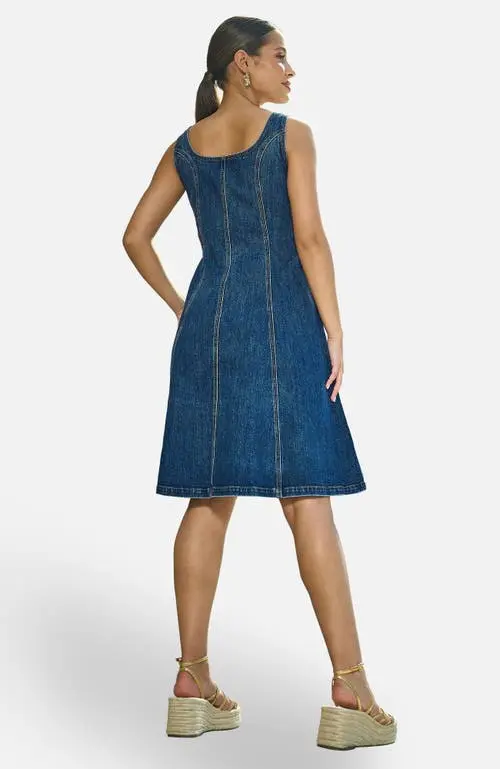 YUMI Stretch Denim Panel Fitted Dress