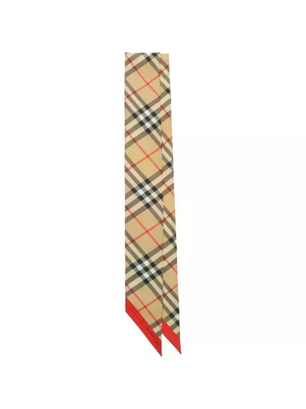 Burberry Skinny Contrast Check Silk Scarf - Neutrals
