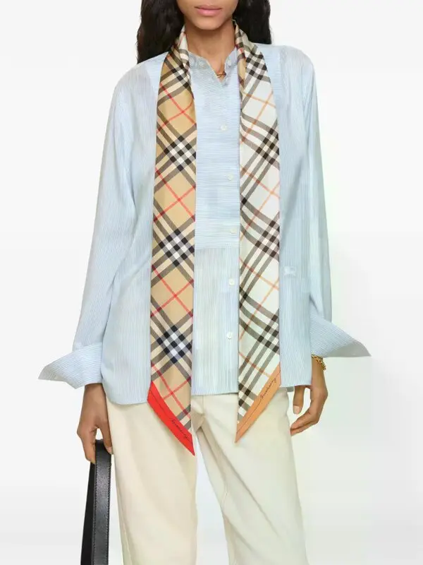 Burberry Skinny Contrast Check Silk Scarf - Neutrals