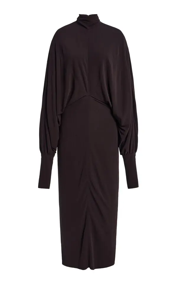 Brandon Maxwell The Helena Dolman-sleeve Midi Dress - Brown