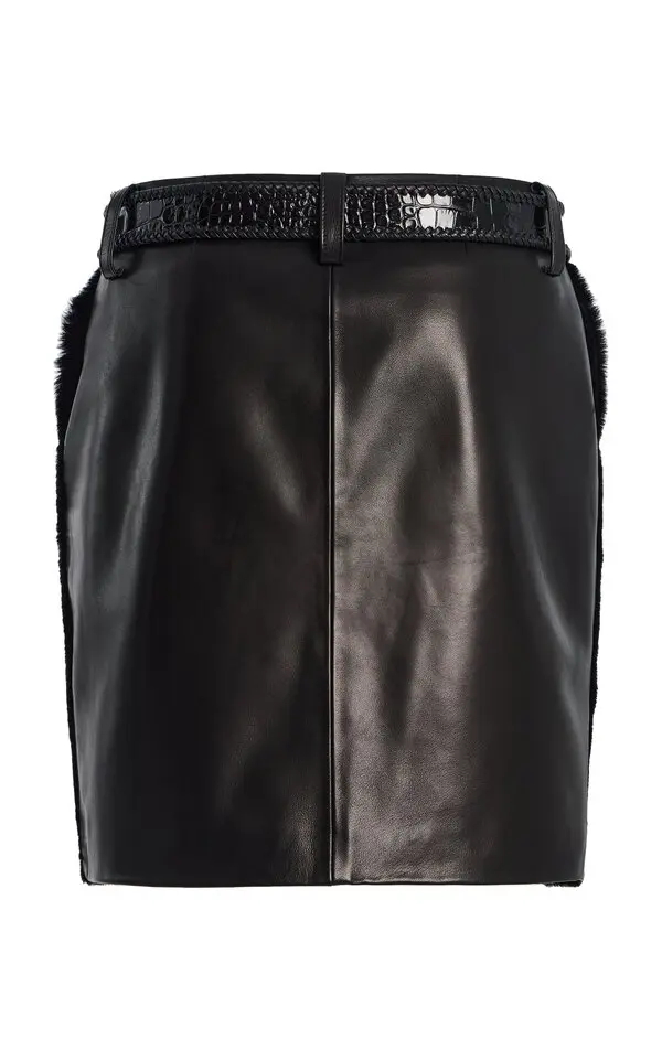 Brandon Maxwell The Lex Pencil Leather Shearling Skirt