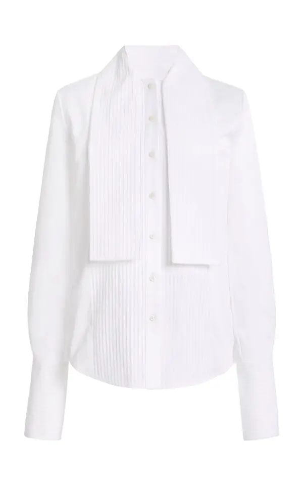 Brandon Maxwell Inez Scarf-detailed Cotton Tuxedo Shirt - White