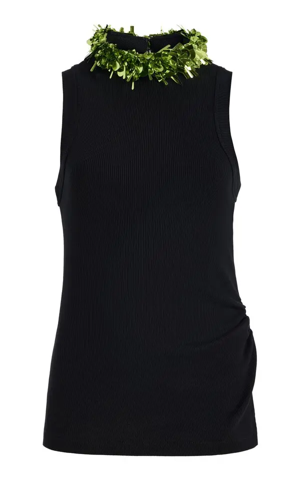 Brandon Maxwell Embellished Ribbed Cotton Top