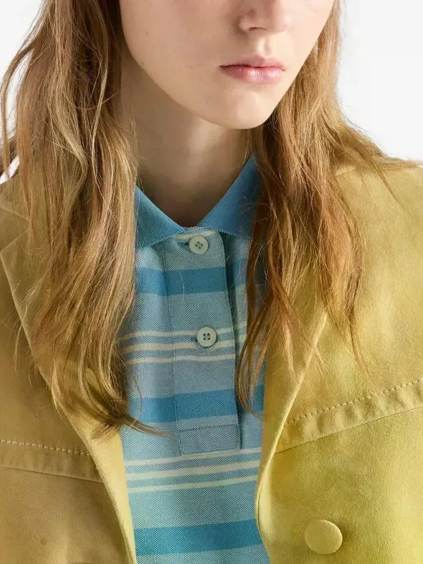Prada Striped Print Piqué Polo Shirt - Blue
