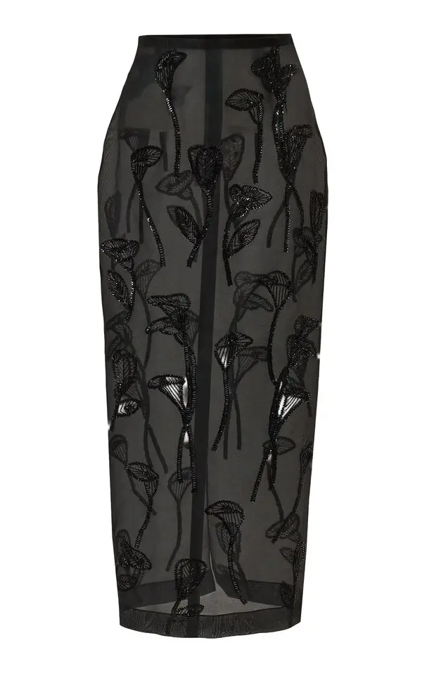 Carolina Herrera Embellished Crepe Silk Organza Ankle-length Skirt - Black