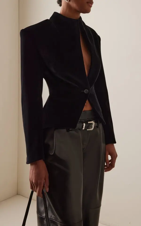 Brandon Maxwell Alora Single-breasted Bonded Velvet Jacket