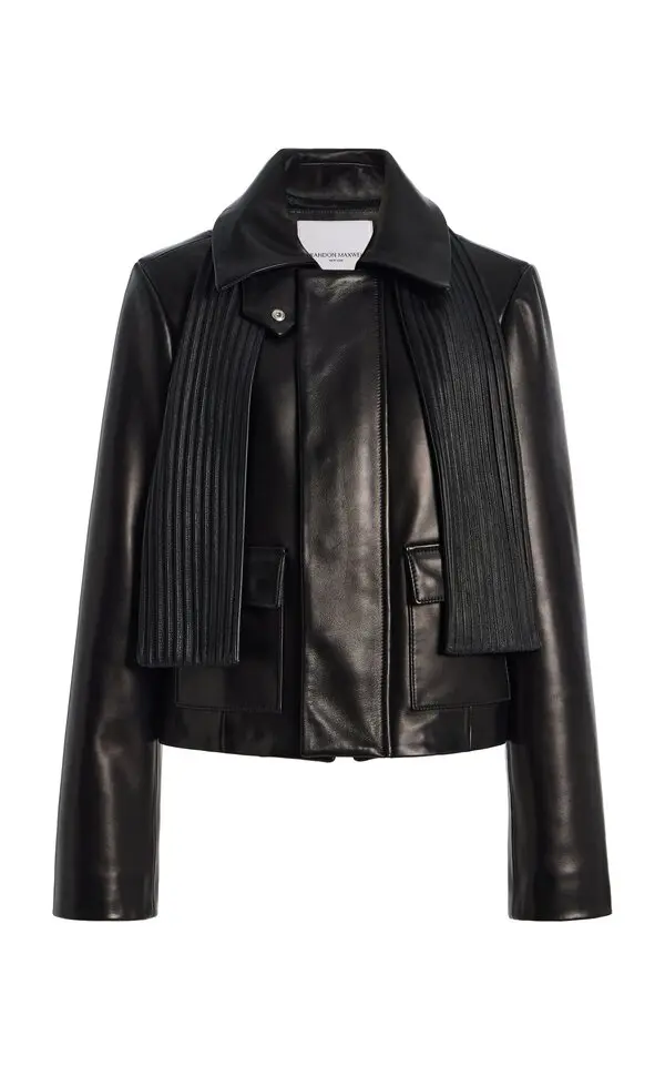 Brandon Maxwell Remi Collared Nappa Leather Jacket