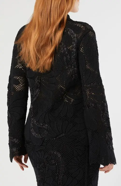 Marina Rinaldi Embroidered Mesh Cotton Blend Cardigan