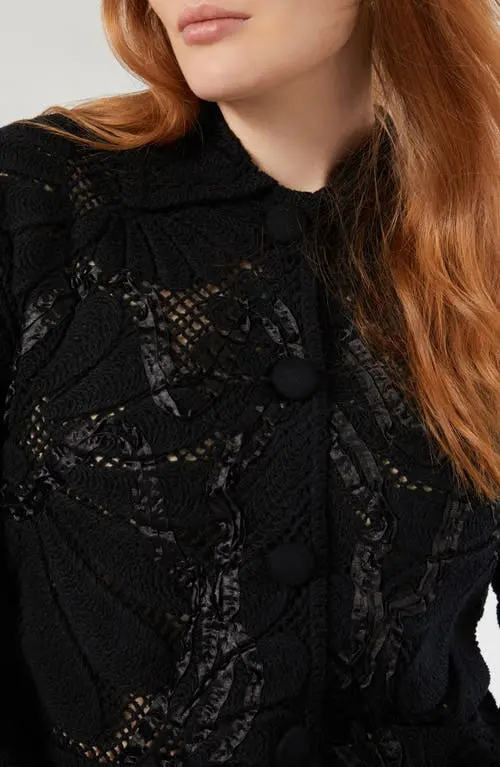 Marina Rinaldi Embroidered Mesh Cotton Blend Cardigan