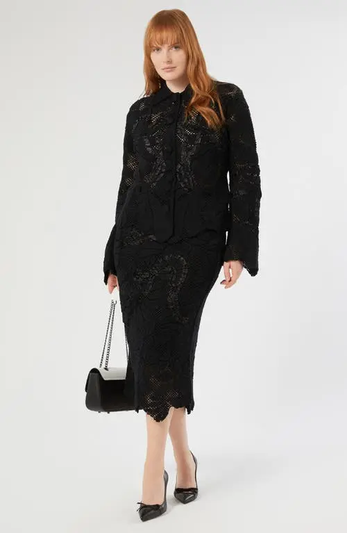 Marina Rinaldi Embroidered Mesh Cotton Blend Cardigan