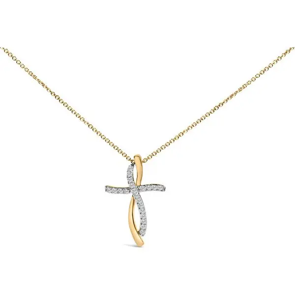 HAUS OF BRILLIANCE 14k Yellow Gold Plated Sterling Silver 1/4 Cttw Diamond Cross Pendant Necklace - Yellow Gold Over Silver