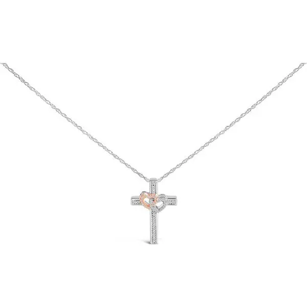 HAUS OF BRILLIANCE 14k Rose Gold Plated Diamond Cross And Heart Pendant Necklace - Silver