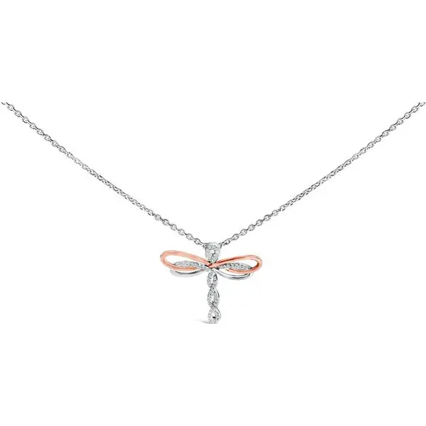 HAUS OF BRILLIANCE 14k Rose Gold Plated Sterling Silver Diamond Dragonfly Pendant Necklace - White Gold Over Silver