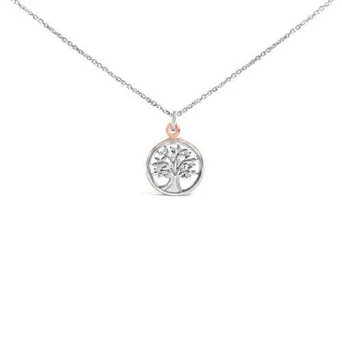 HAUS OF BRILLIANCE 14k Rose Gold Plated Sterling Silver Diamond Accent Tree Of Life Pendant Necklace - White Gold Over Silver