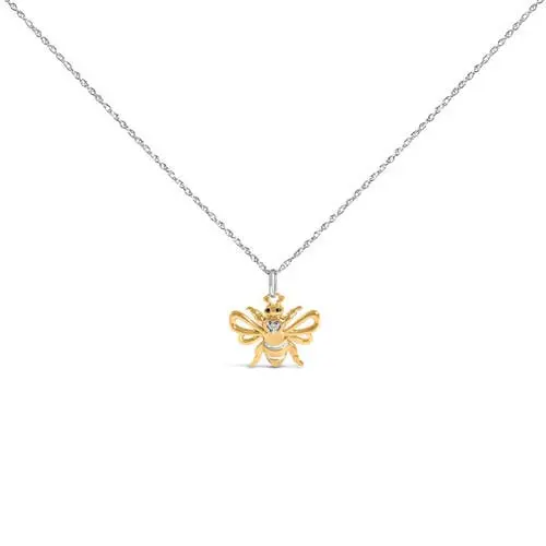 HAUS OF BRILLIANCE 14k Yellow Gold Plated Sterling Silver Diamond Bee Pendant Necklace - Yellow Gold Over Silver