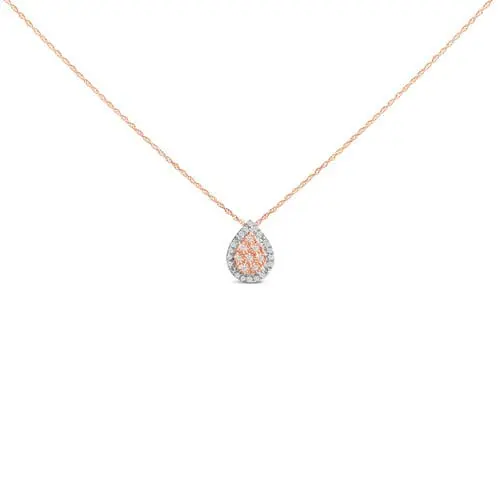 HAUS OF BRILLIANCE 14k Rose Gold Plated Sterling Silver 1/4 Cttw Diamond Teardrop Halo Pendant Necklace - White Gold Over Silver