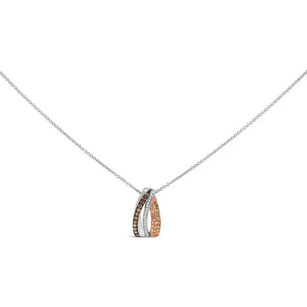 HAUS OF BRILLIANCE Tri Tone Sterling 1/2 Cttw White And Brown Diamond Pendant Necklace - Silver