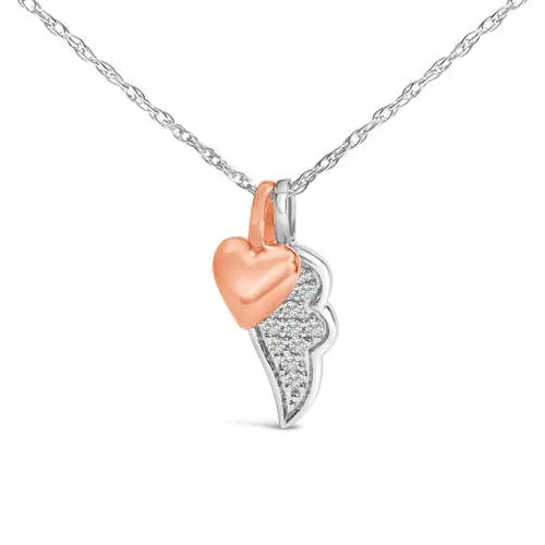 HAUS OF BRILLIANCE 14k Rose Gold Plated Sterling Silver Diamond Heart And Wing Pendant Necklace - White Gold Over Silver