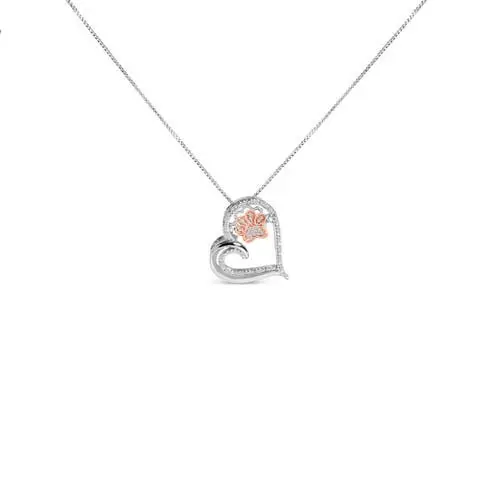 HAUS OF BRILLIANCE 14k Rose Gold-plated Sterling Silver Diamond Paw & Heart Pendant Necklace - White Gold Over Silver
