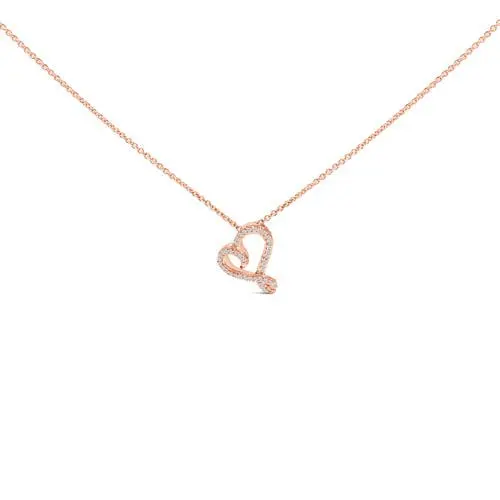 HAUS OF BRILLIANCE 14k Rose Gold Plated Silver 1/10 Cttw Diamond Open Heart Pendant Necklace - White Gold Over Silver