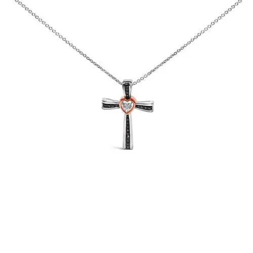 HAUS OF BRILLIANCE 14k Rose Gold Plated Sterling Silver Diamond Accent Cross Pendant Necklace - White Gold Over Silver