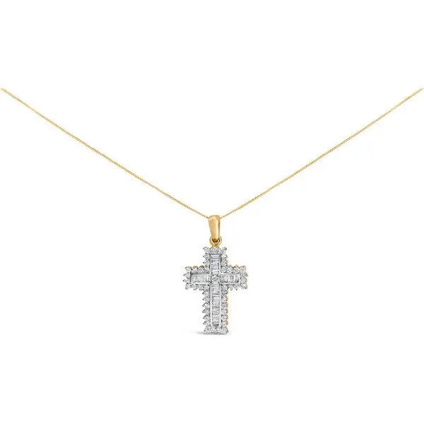 HAUS OF BRILLIANCE 14k 2.0 Cttw Multi-row Diamond Cross Pendant Necklace - Yellow Gold