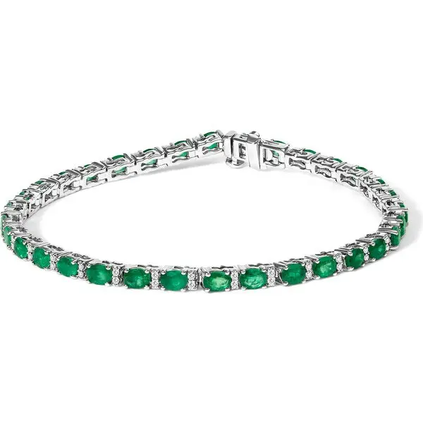 HAUS OF BRILLIANCE 14k Alternating Oval Green Emerald And Diamond Tennis Bracelet - White Gold