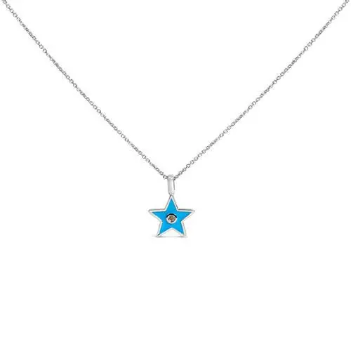 HAUS OF BRILLIANCE Sterling Blue Enamel And Diamond Accent Star Pendant Necklace - Silver