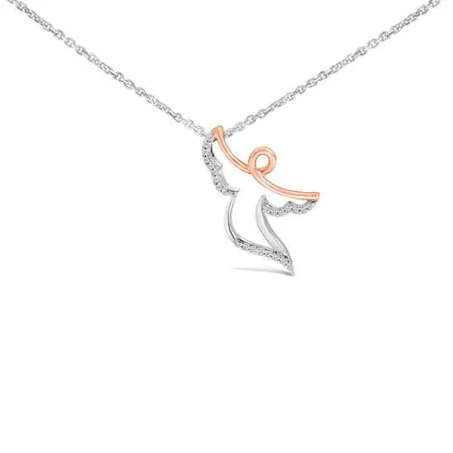 HAUS OF BRILLIANCE 14k Rose Gold Plated Sterling Silver Diamond Angel Pendant Necklace - White Gold Over Silver