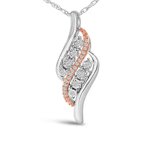 HAUS OF BRILLIANCE 14k Rose Gold Plated Diamond Swirl Pendant Necklace - White Gold Over Silver