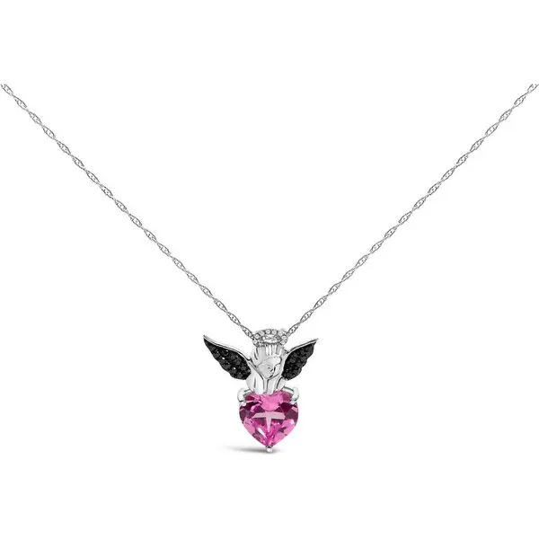 HAUS OF BRILLIANCE Sterling Diamond Accent & Created Sapphire Angel Heart Pendant Necklace - Silver